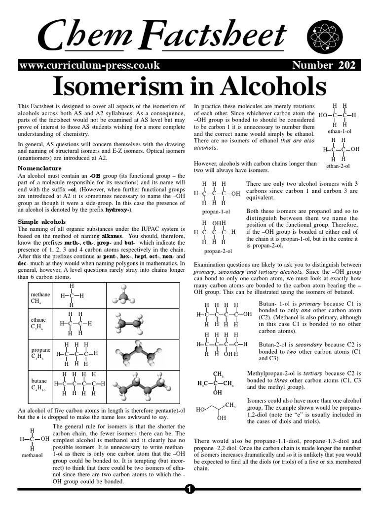 Isomerism in Alcohols Explained | PDF | Isomer | Alkene