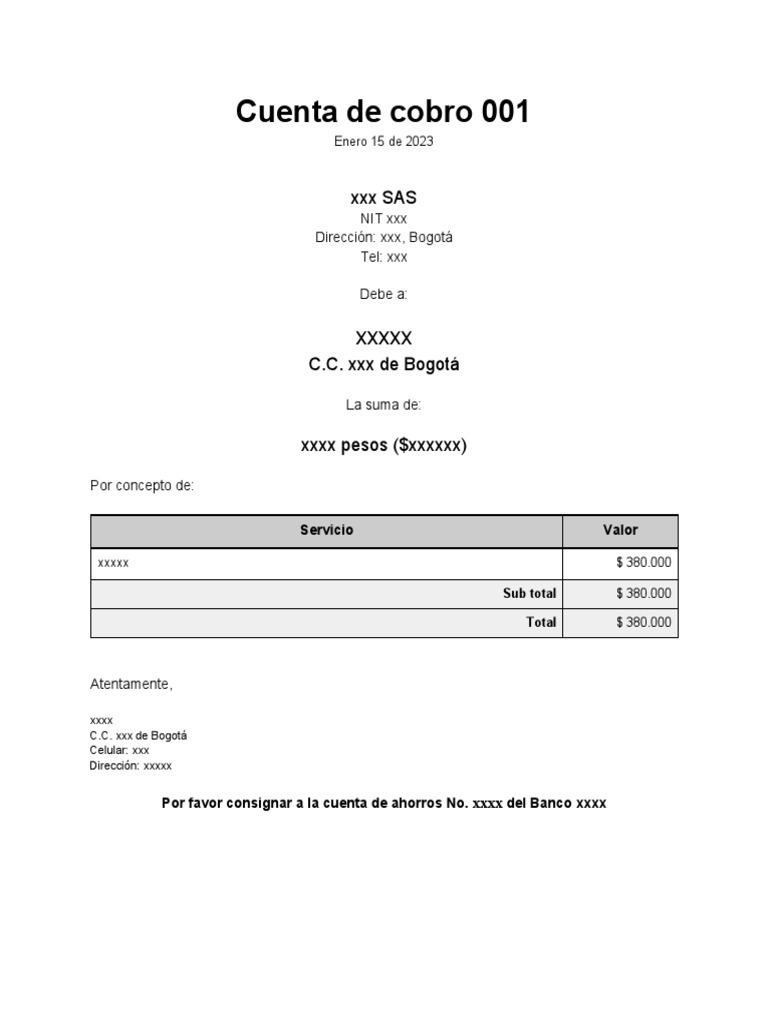 Cuenta de Cobro Modelo | PDF