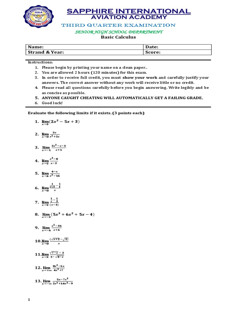 3rd Quarter Basic Calculus 2021 | PDF