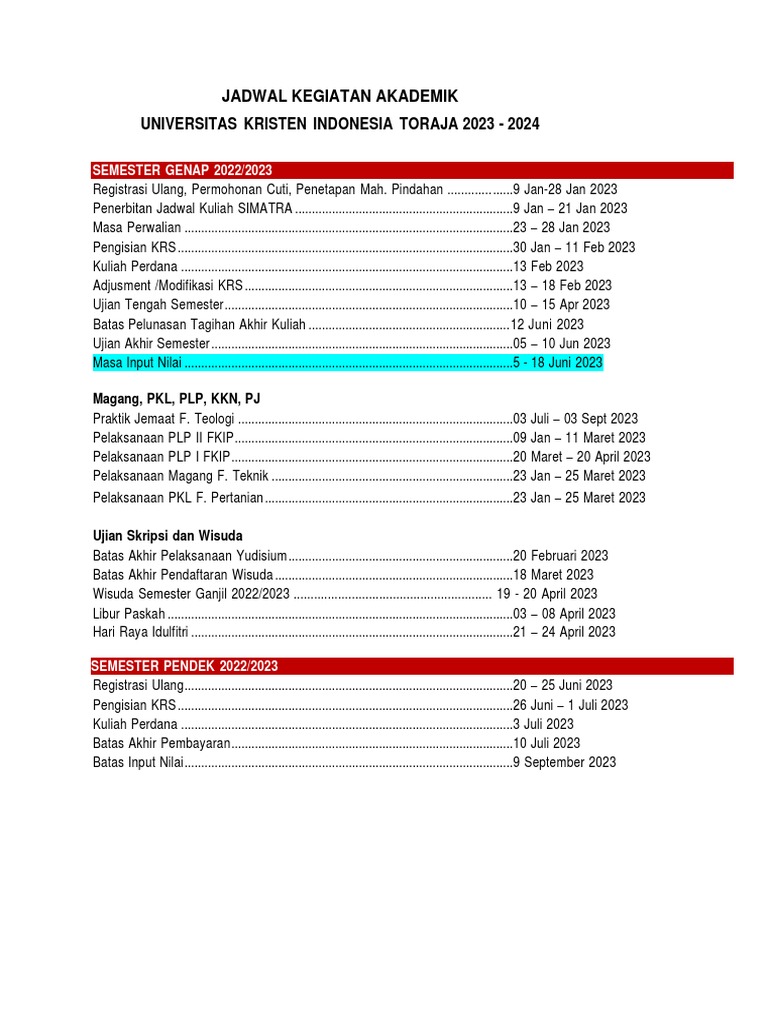 00 Jadwal Kegiatan Akademik Uki Toraja Ta 2022-2023 | PDF