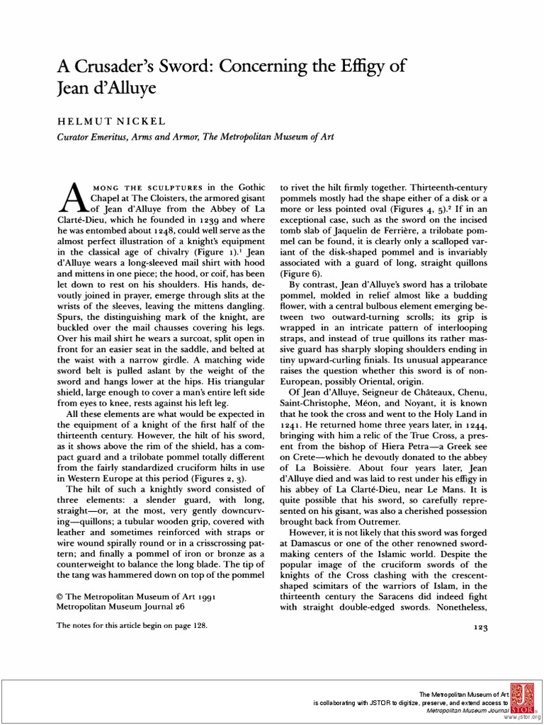 A Crusaders Sword The Metropolitan Museum Journal V 26 1991 | PDF | Sword