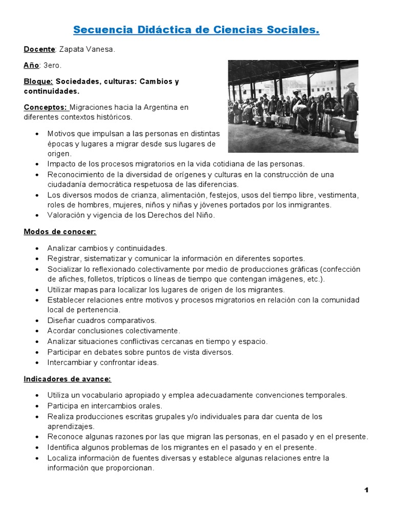 Secuencia Didáctica de Ciencias Sociales (Migraciones) | PDF | Migración humana | Inmigración