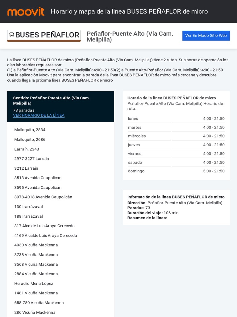 Buses Peñaflor: Horario y Mapa de La Línea BUSES PEÑAFLOR de Micro | PDF | Transporte público ...