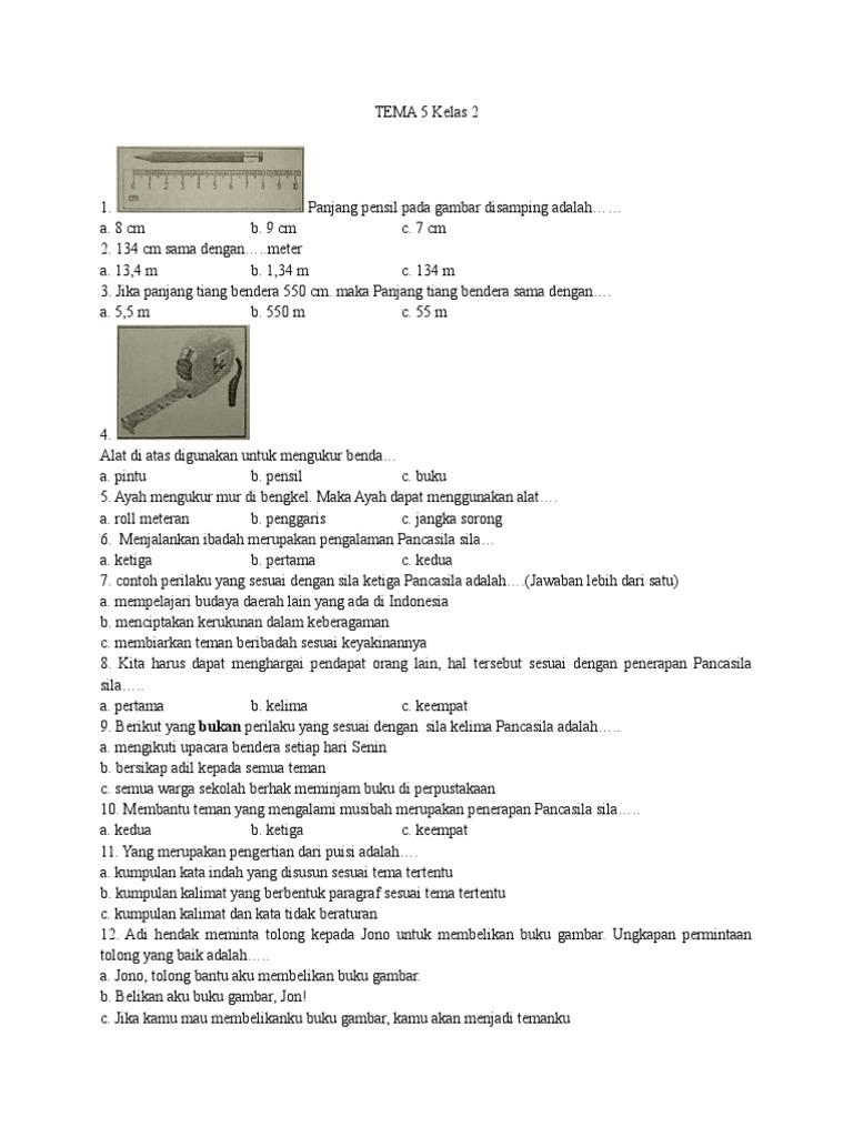 Latihan Soal Ujian Kelas 2 Tema 5 | PDF