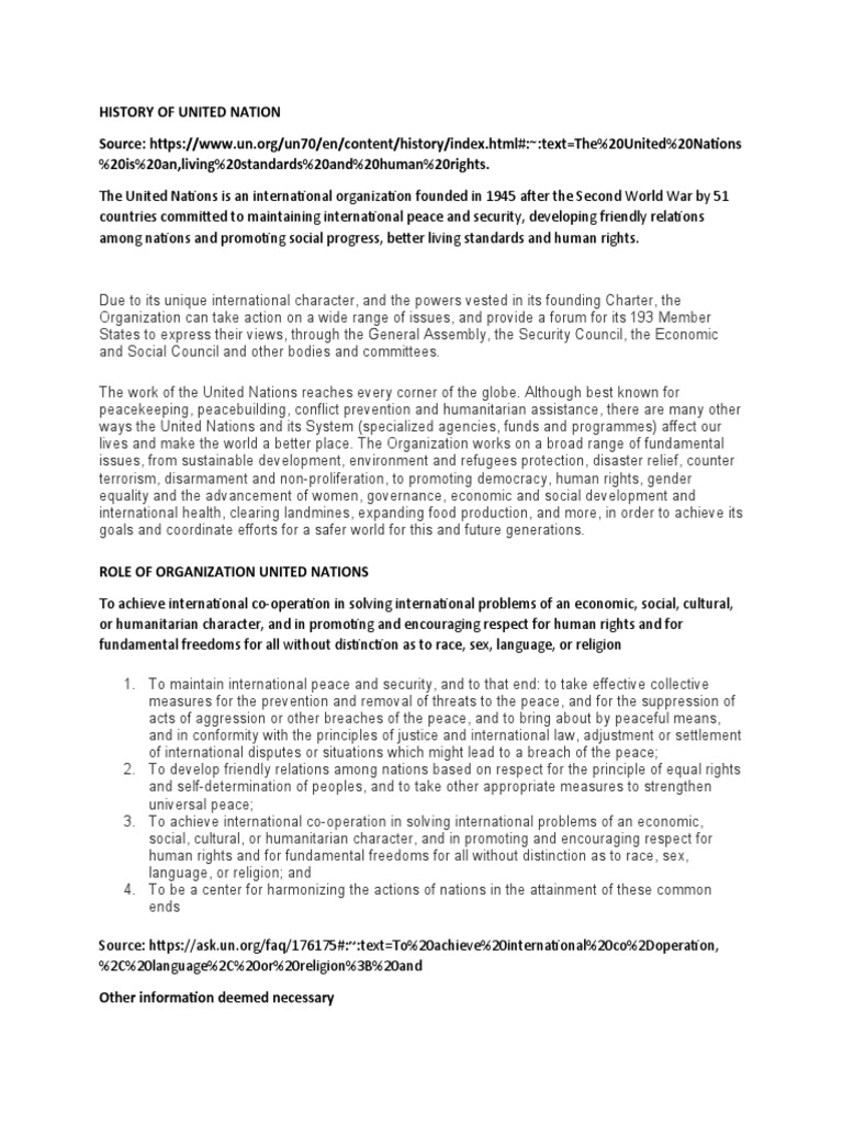 Overview of United Nations History | PDF | United Nations ...