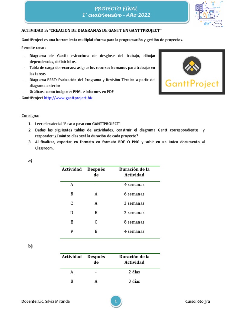 Actividad 3 - Creacion de Diagramas de Gantt en Ganttproject | PDF | Gestión de proyectos ...