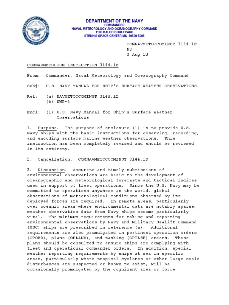 Navy Manual for Surface Weather Observations | PDF | Atmospheric ...