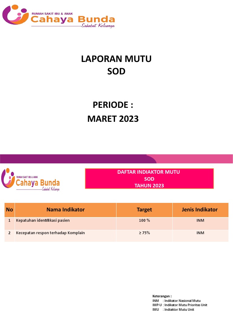 Laporan Mutu Sod Maret Tahun 2023 | PDF