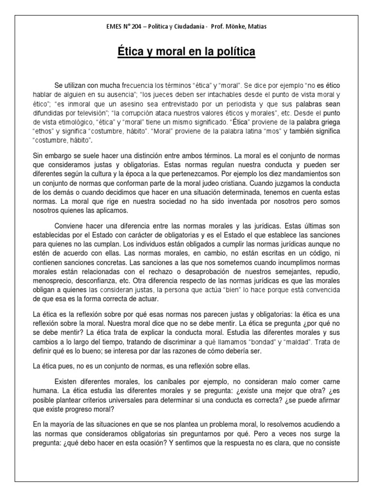 Ética y Moral en La Política | PDF | Moralidad | Felicidad