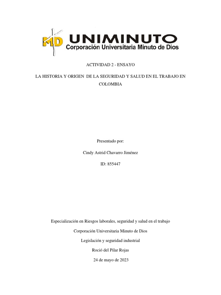 Ensayo Historia y Origen de La Seguridad y Salud en El Trabajo en ... Ensayo Historia y Origen de La Seguridad y Salud en El Trabajo en ...