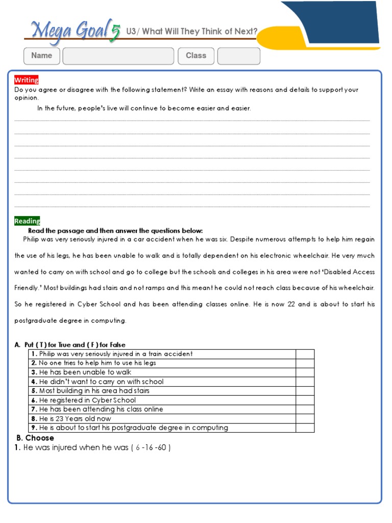 Mega Goal 5 Worksheet - 3-4 | PDF
