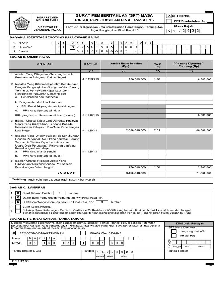 SPT Masa PPH Pasal 15 2022 Fix | PDF