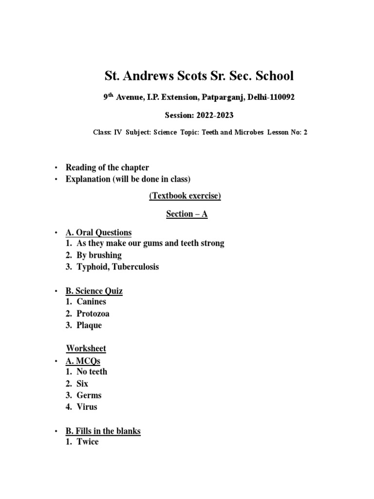 Class 4 Science: Teeth and Microbes | PDF | Tooth | Tooth Enamel