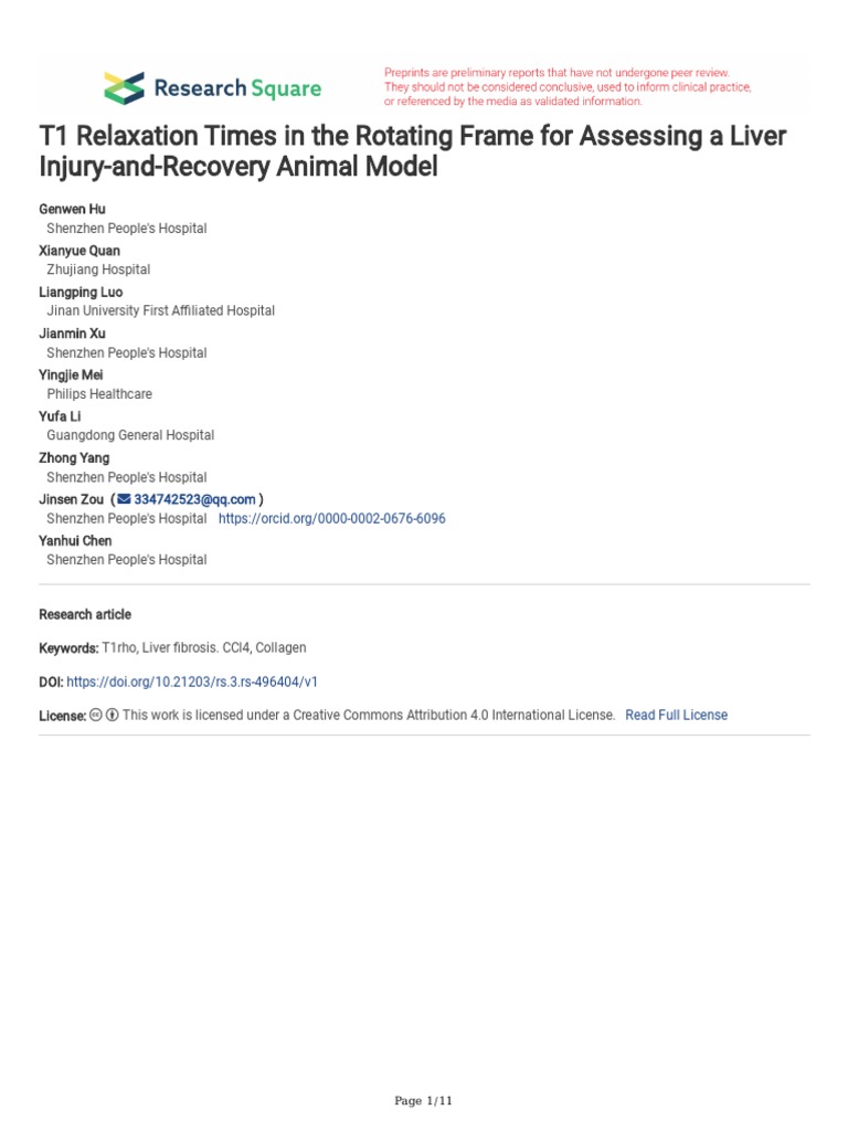 T1 Relaxation Times in The Rotating Frame For Asse | PDF | Magnetic ...