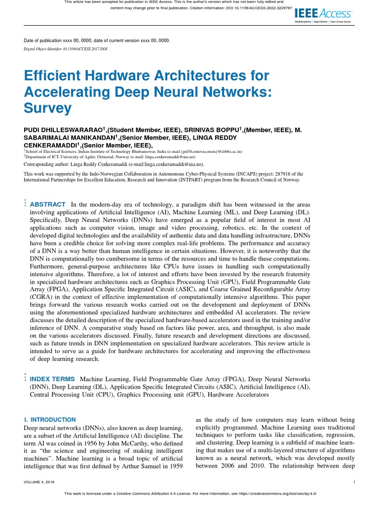 Efficient Hardware Architectures For Accelerating Deep Neural Networks Survey | PDF