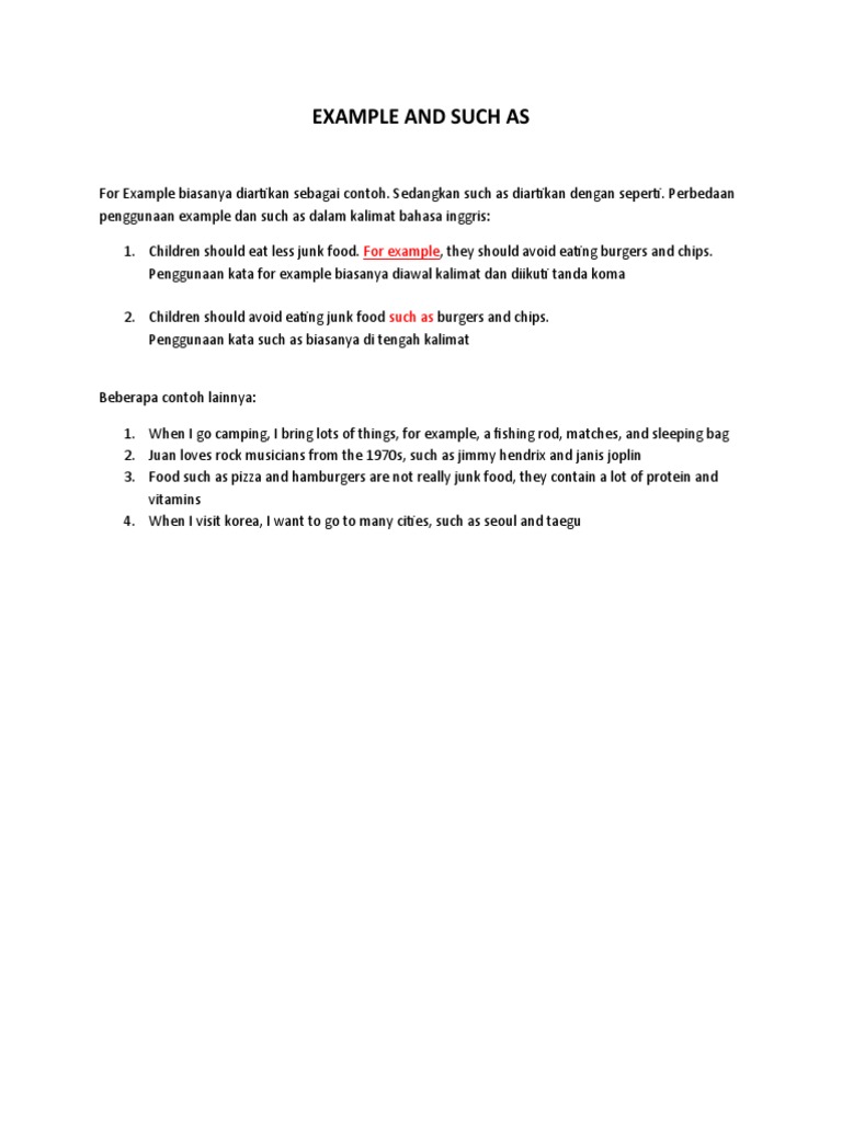 Examples of "For Example" vs. "Such As" | PDF | Language Arts & Discipline
