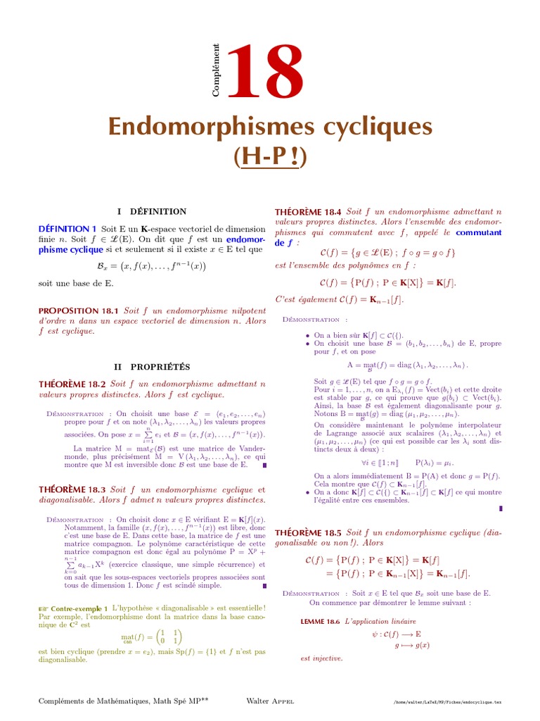 Endomorphismes cycliques en algèbre | PDF