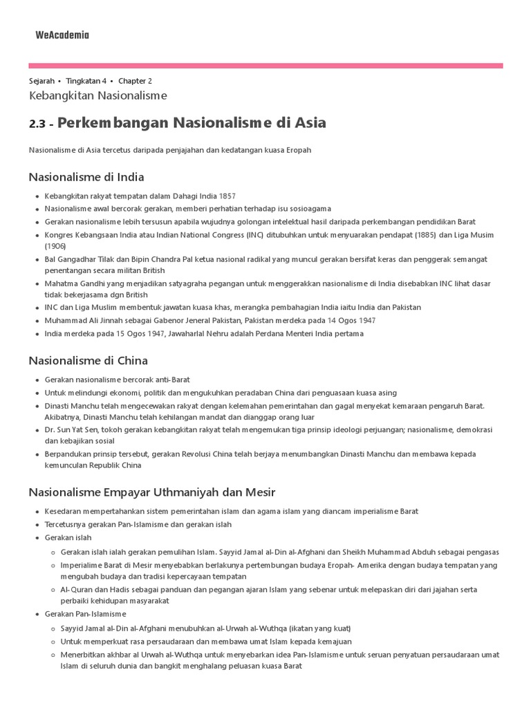 Nota & Latihan Sejarah KSSM Tingkatan 4 Bab 2.3 - WeAcademia (2021) | PDF | Ilmu Sosial