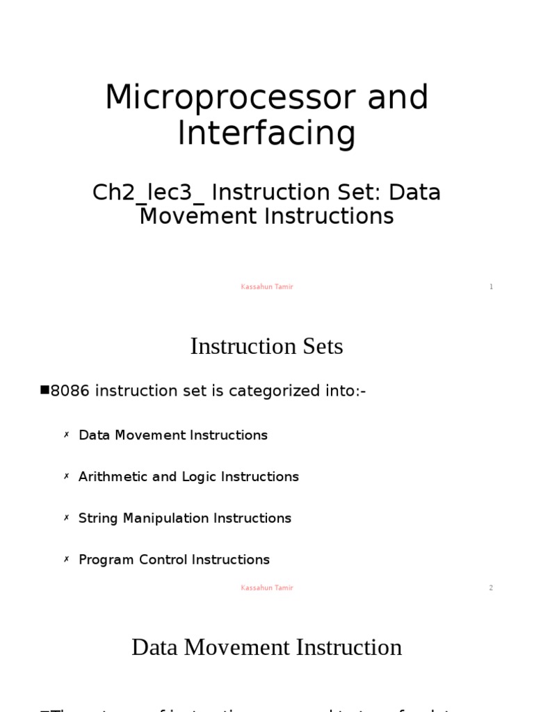 Ch2 Lec3 8086 Instruction Set 1 Data Movement Pdf 