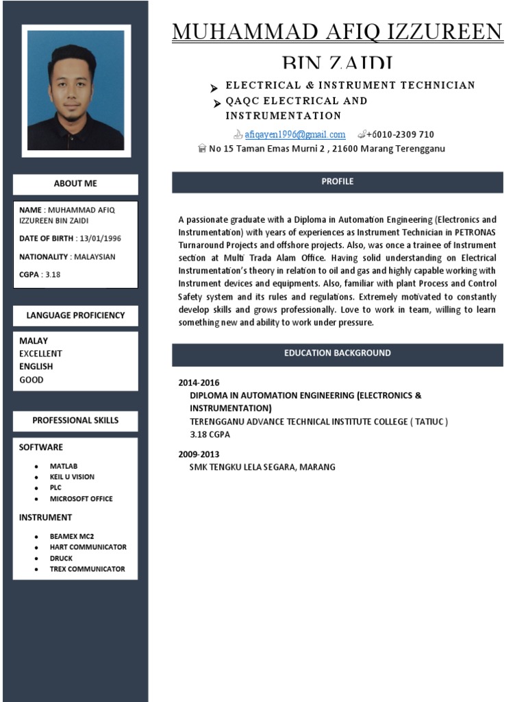 Resume - Muhammad Afiq Izzureen | PDF | Instrumentation