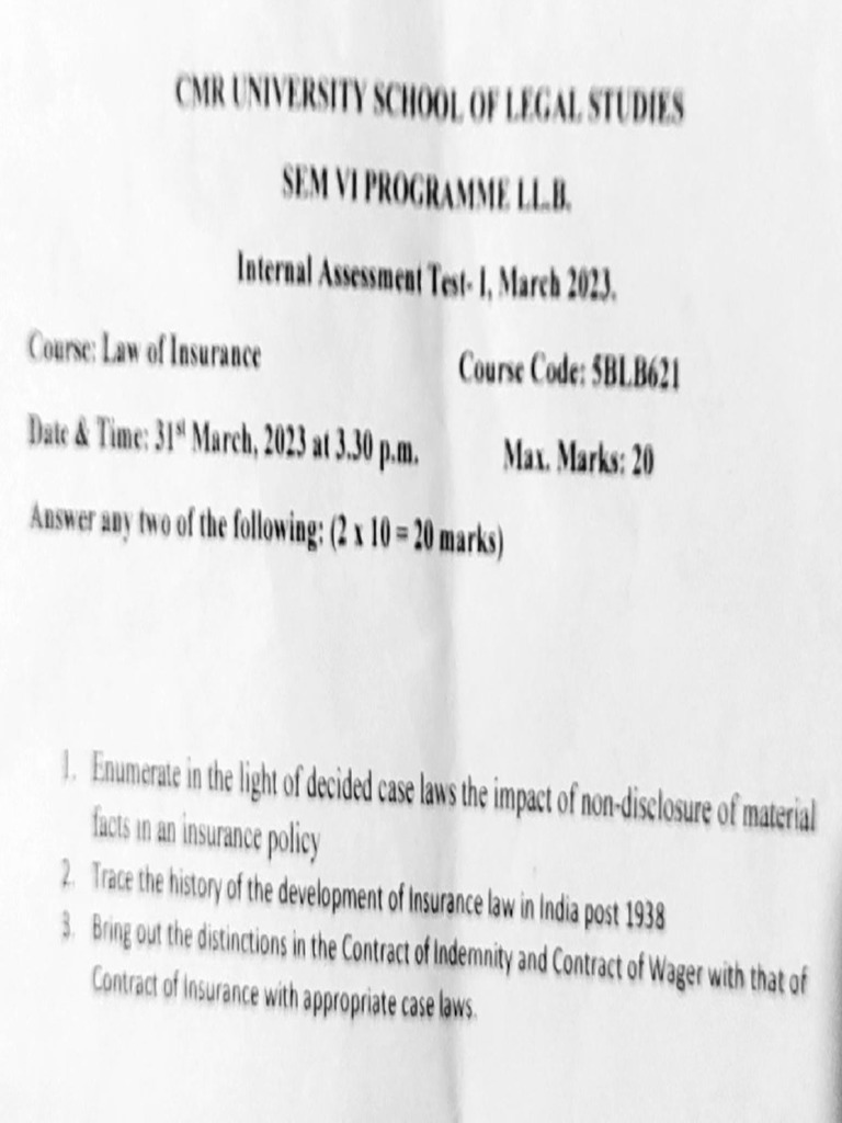 Iat 1 Question Papers 6th Semester Llb | PDF