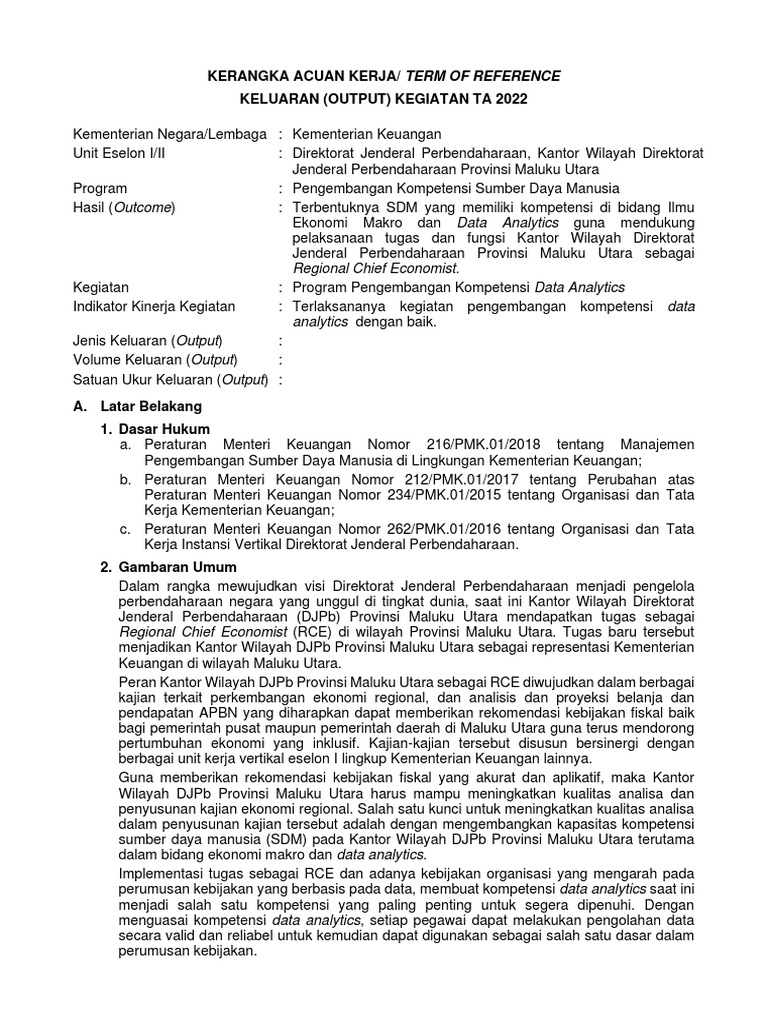 TOR Program Pengembangan Kompetensi Data Analytics | PDF
