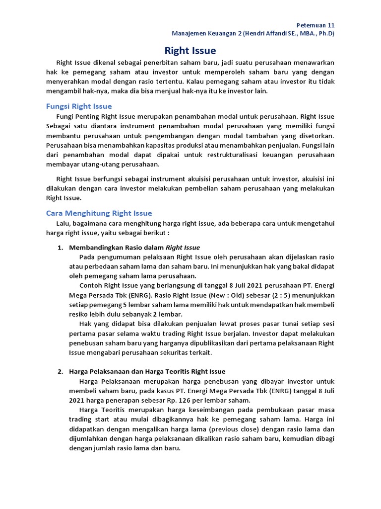 Panduan Lengkap Right Issue Saham | PDF | Pengelolaan Keuangan & Uang
