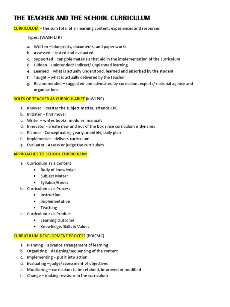 The Teacher and The School Curriculum - 025233 | PDF | Curriculum ...