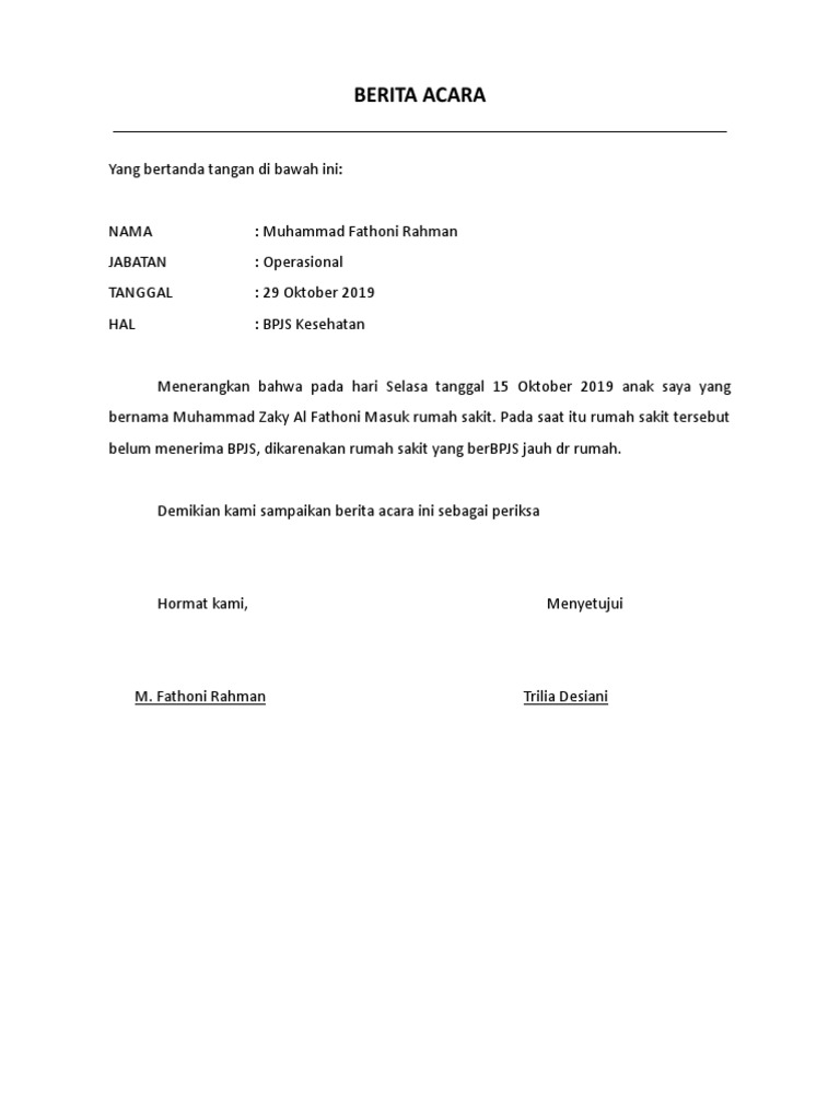 Berita Acara BPJS 2019 | PDF