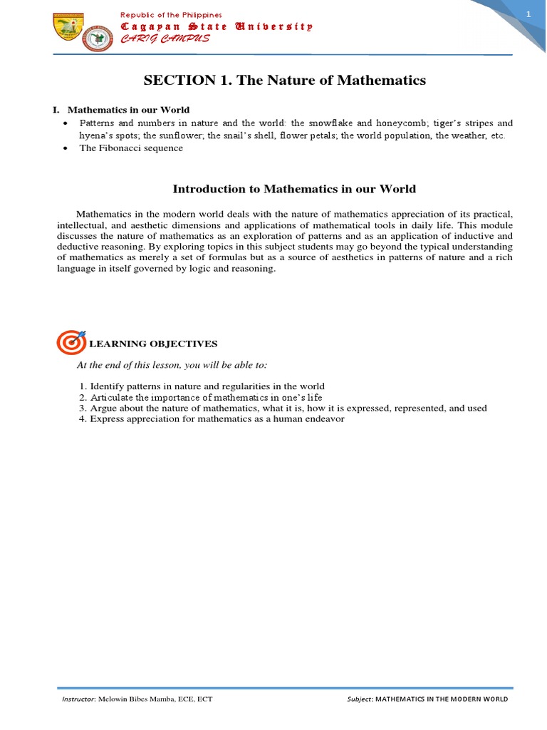 Lesson 1 - Introduction To Mathematics in Our World | PDF