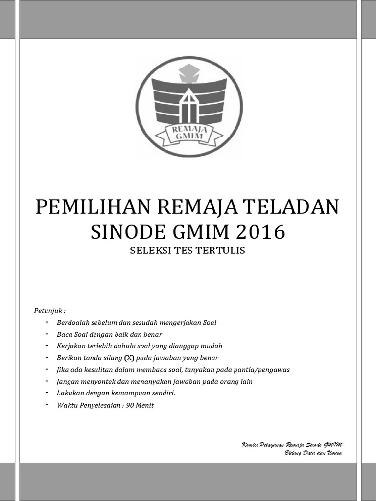 Seleksi Remaja Teladan GMIM 2016 | PDF