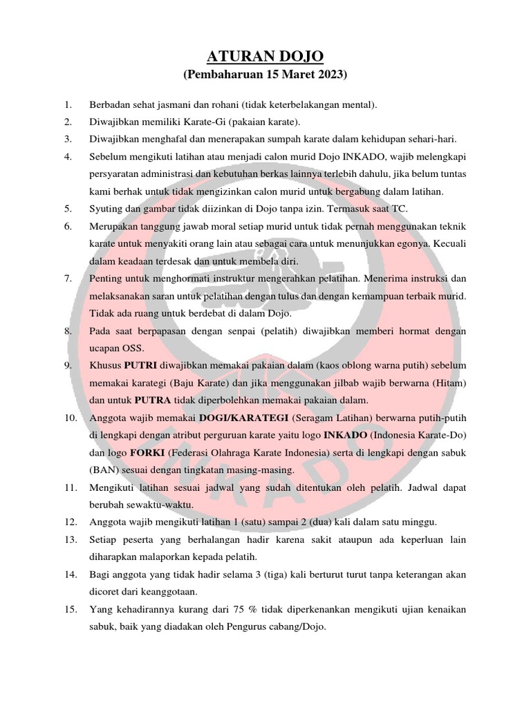Aturan Dan Etikat Dojo Inkado - 071948 | PDF