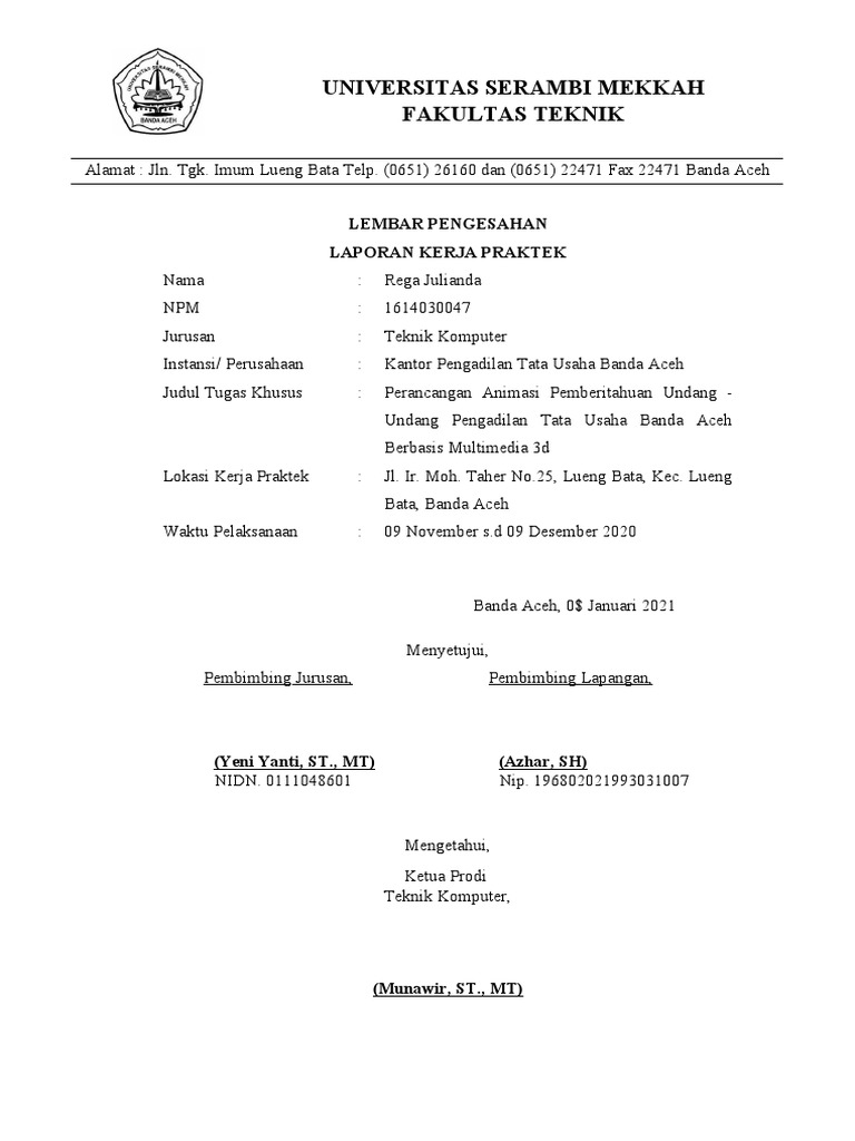 HALAMAN PENGESAHAN - LKP Rega | PDF