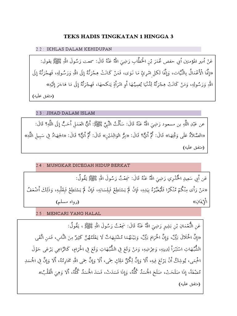 Teks Hadis Tingkatan 1-3 | PDF