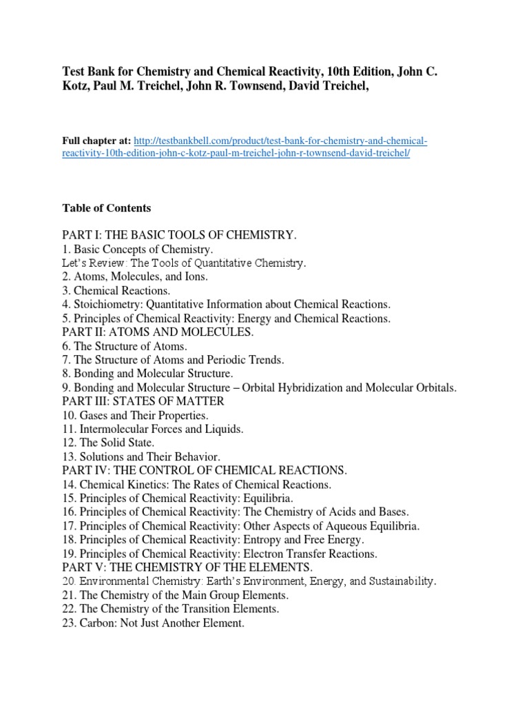 Test Bank For Chemistry and Chemical Reactivity 10th Edition John C ...