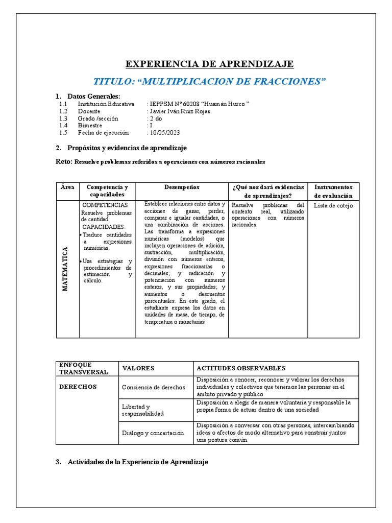 Multiplicacion de Fracciones | PDF | Evaluación | Multiplicación