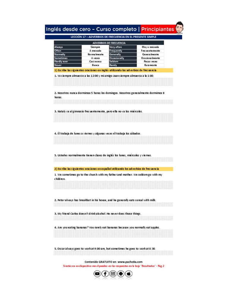 Adverbios de Frecuencia en Presente Simple | PDF