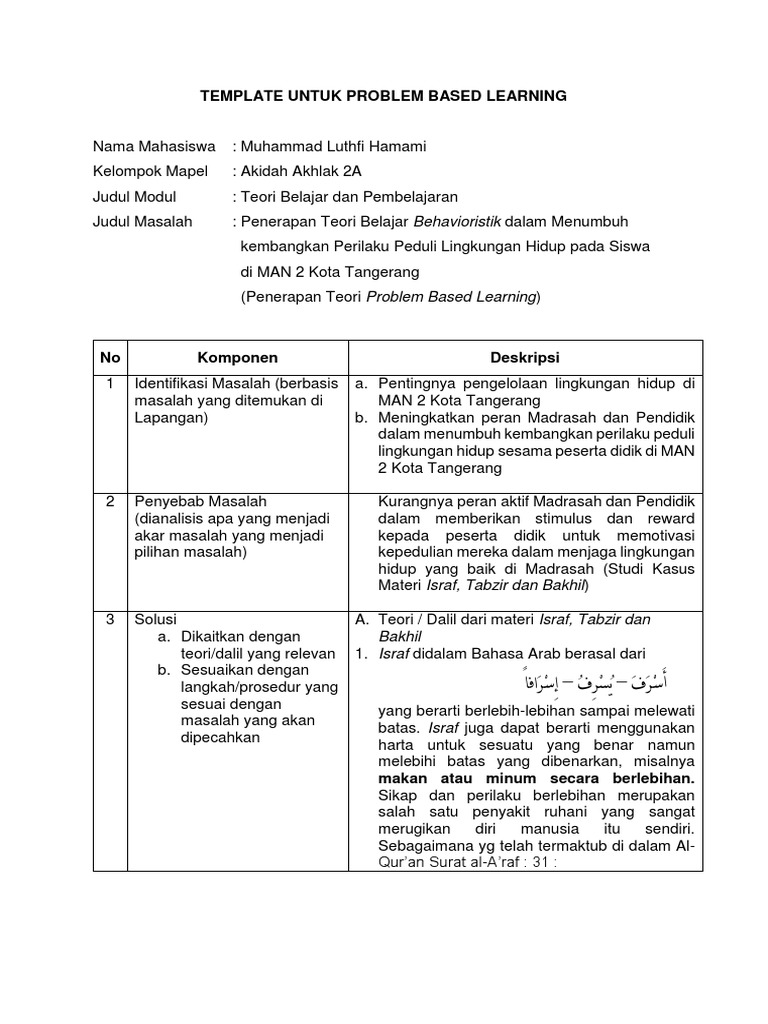 Template PBL Modul 1 Teori Belajar & Pembelajaran | PDF