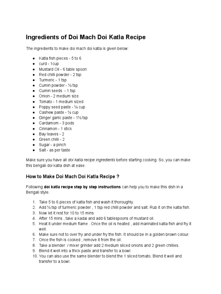Doi Katla Recipe | PDF