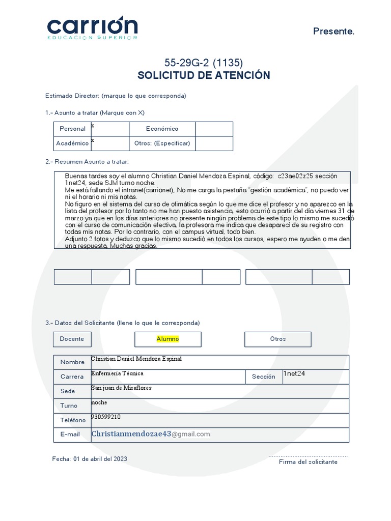 Solicitud Atencion. | PDF