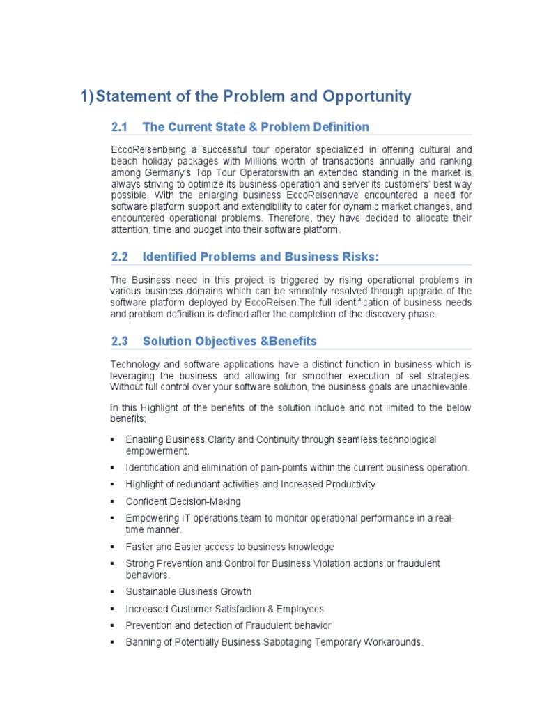 Statement of The Problem and Opportunity | PDF
