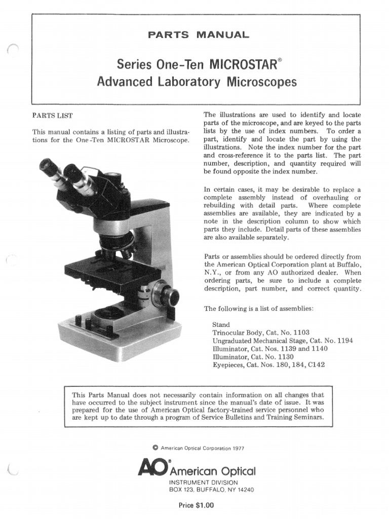 MICROSTAR Microscope Parts Manual | PDF | Electrical Connector | Equipment