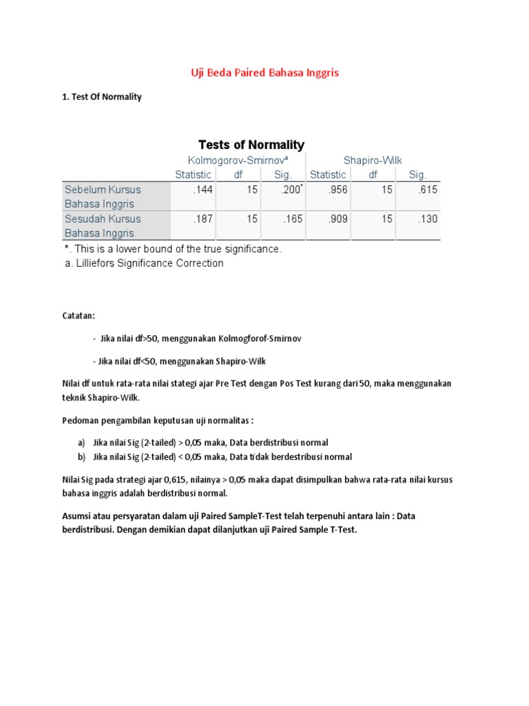 Interpretasi Uji Beda Paired Bahasa Inggris-Word | PDF