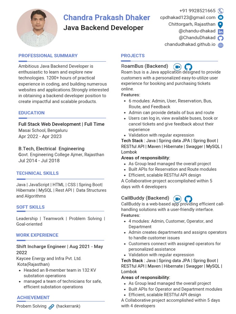 Chandra Prakash Dhaker Resume | PDF | Spring Framework | Representational State Transfer