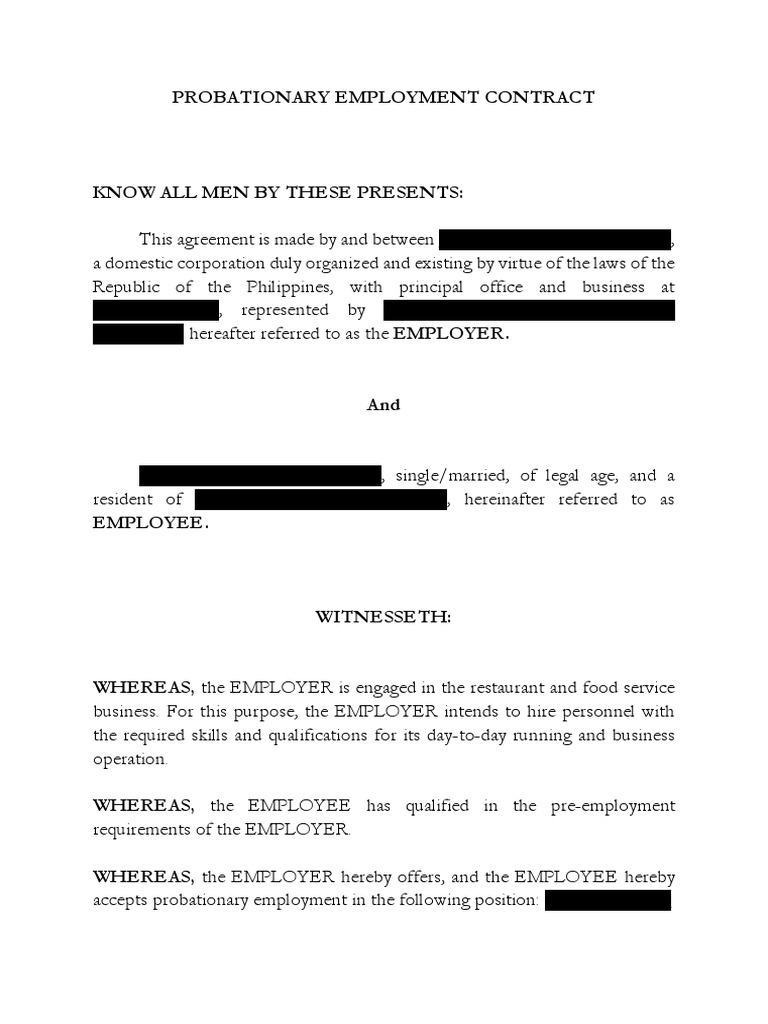 Probationary Employment Contract Sample | PDF | Employment | Contractual Term