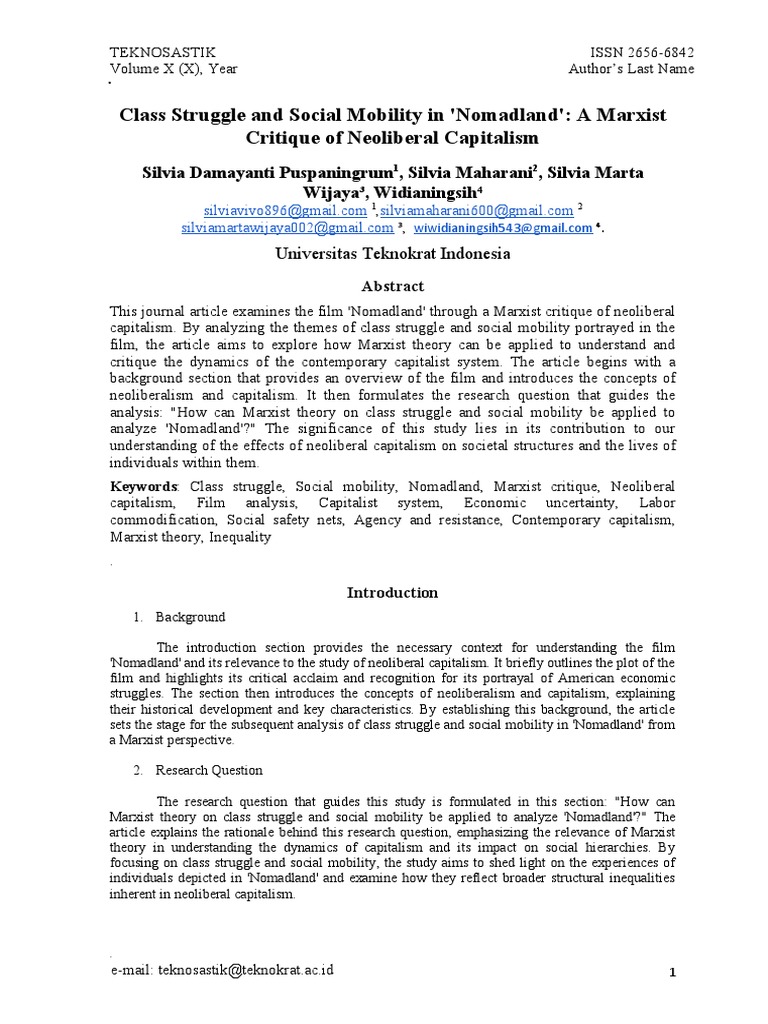 Class Struggle and Social Mobility in 'Nomadland' - A Marxist Critique ...