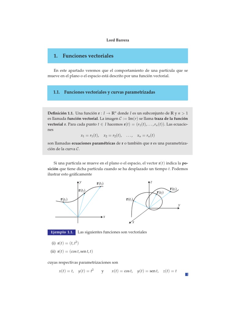 Funciones Vectoriales - Definición - Curvas Parametrizadas | PDF ...