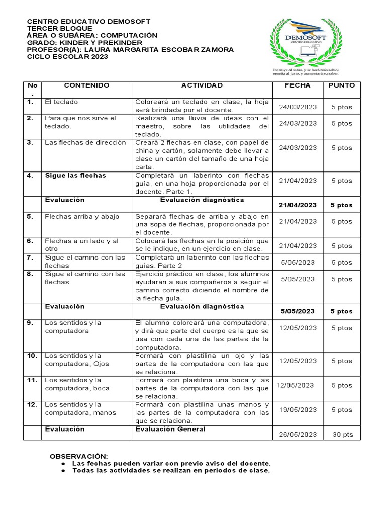 Hoja de Trabajo, Kinder y Prekinder | PDF | Evaluación