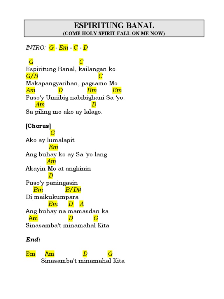 Come Holy Spirit Fall on Me Now (Tagalog) Chords | PDF