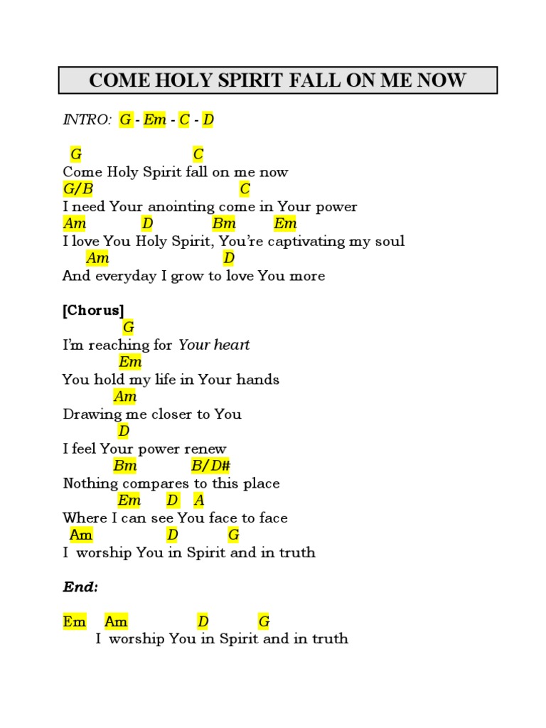 Come Holy Spirit Fall On Me Now Chords | PDF